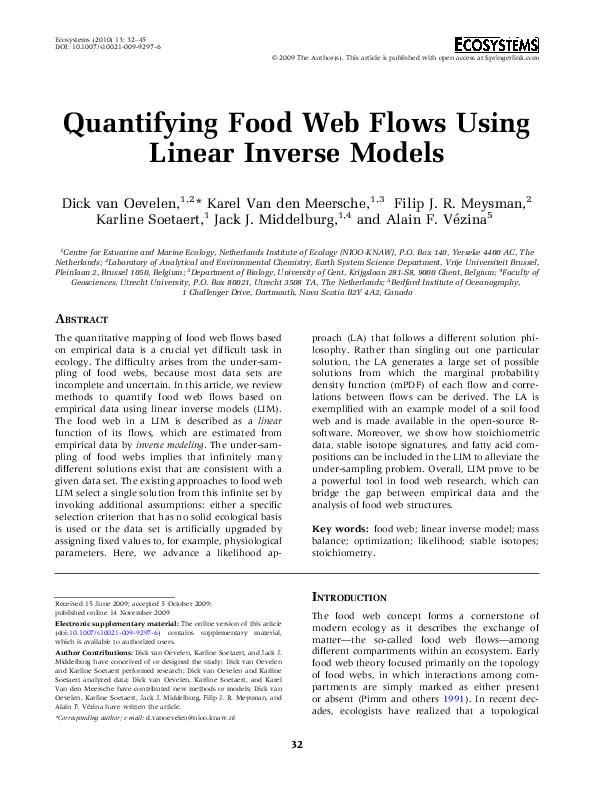 (PDF) Quantifying Food Web Flows Using Linear Inverse Models