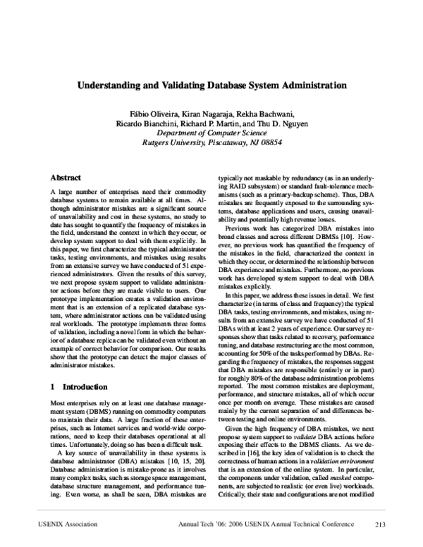 Pdf Understanding And Validating Database System Administration