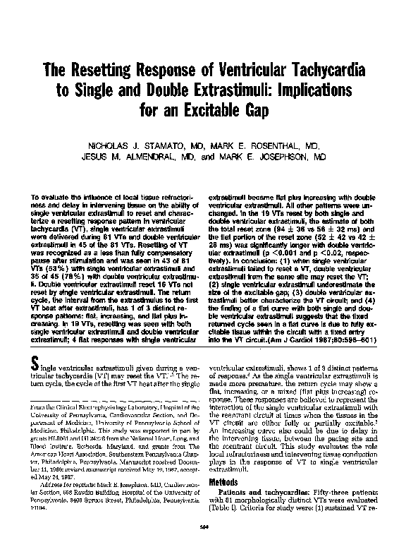 (PDF) The resetting response of ventricular tachycardia to single and ...