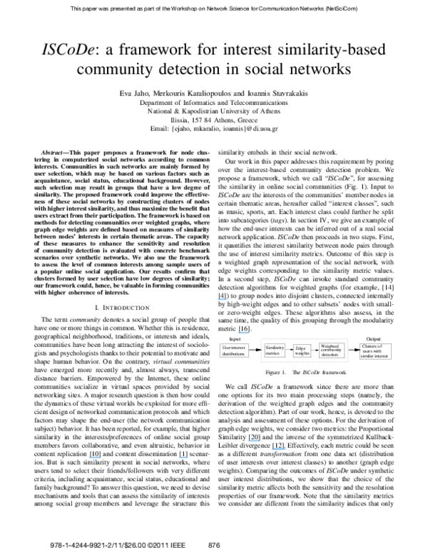 (PDF) ISCoDe: A framework for interest similarity-based community detection in social networks