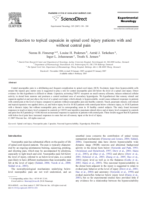 (PDF) Reaction to topical capsaicin in spinal cord injury patients with ...