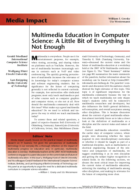 (PDF) Multimedia Education in Computer Science: A Little Bit of ...