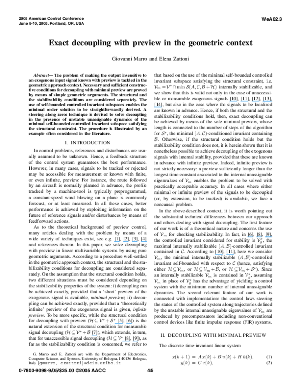 (PDF) Exact decoupling with preview in the geometric context