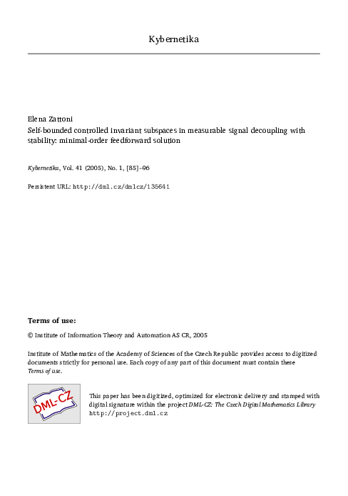 (PDF) Self-Bounded Controlled Invariant Subspaces in Model Following by Output Feedback: Minimal ...