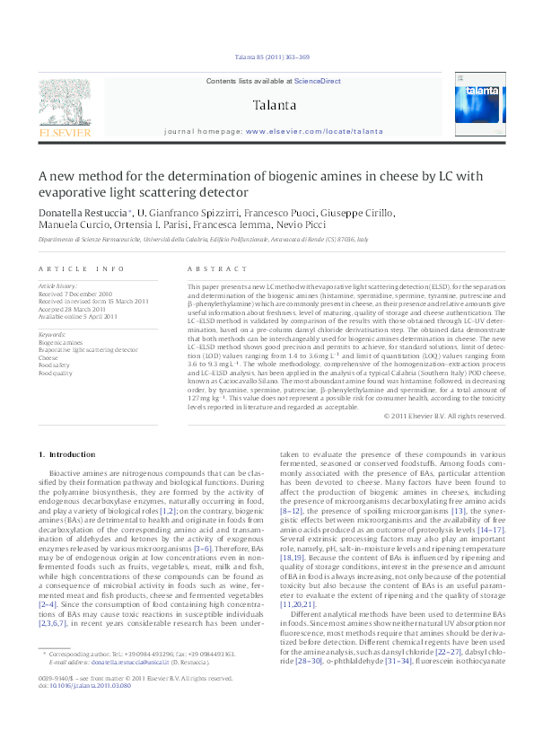 Pdf A New Method For The Determination Of Biogenic Amines In Cheese By Lc With Evaporative
