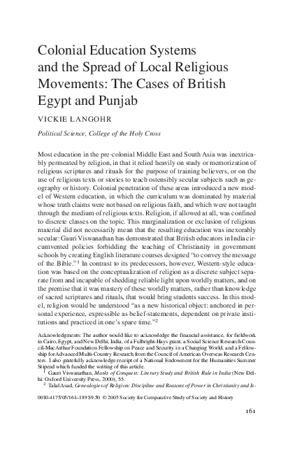 (PDF) Colonial Education Systems and the Spread of Local Religious ...