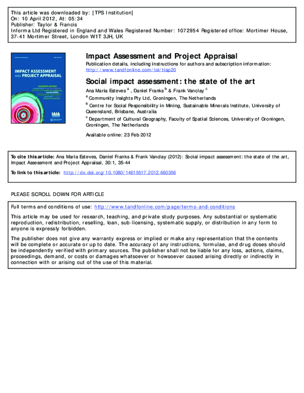 (PDF) Social impact assessment: the state of the art