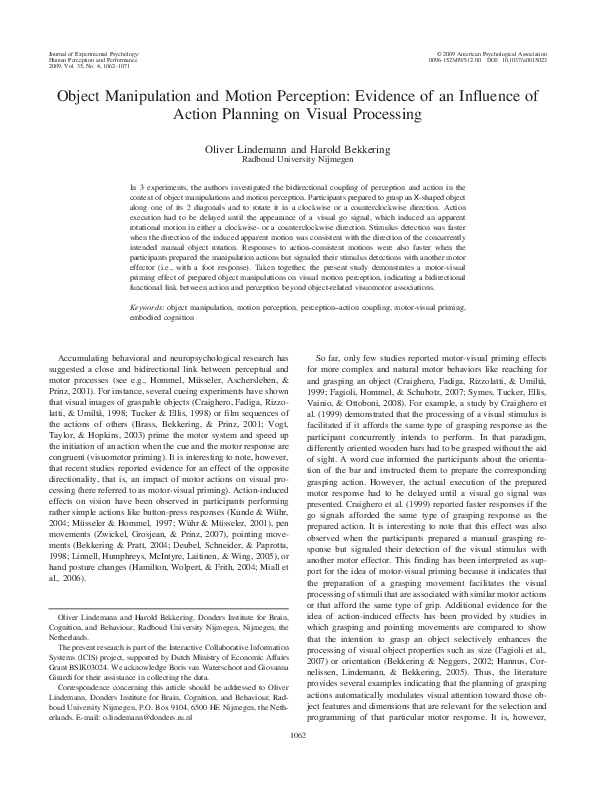 (PDF) Object Manipulation and Motion Perception: Evidence of an ...