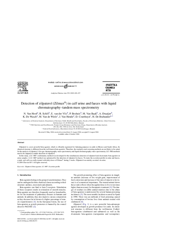 (PDF) Detection of zilpaterol (Zilmax ®) in calf urine and faeces with ...