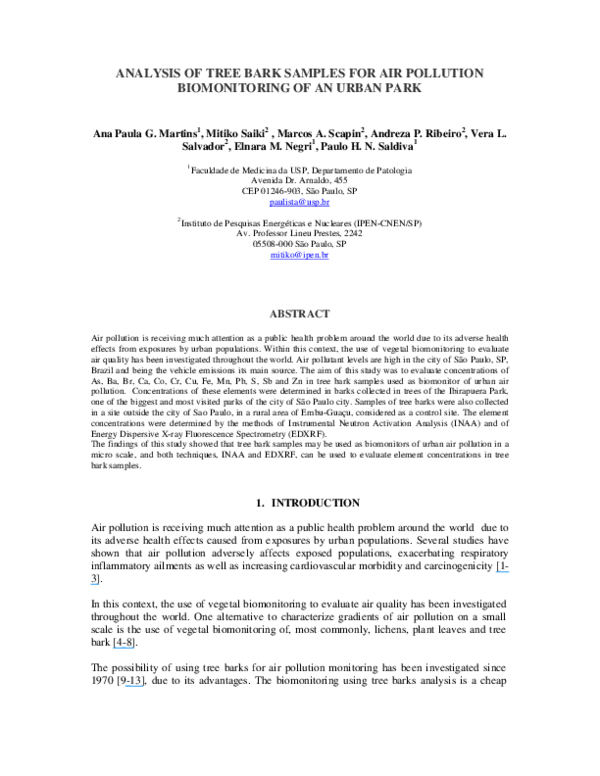 (PDF) ANALYSIS OF TREE BARK SAMPLES FOR AIR POLLUTION BIOMONITORING OF ...