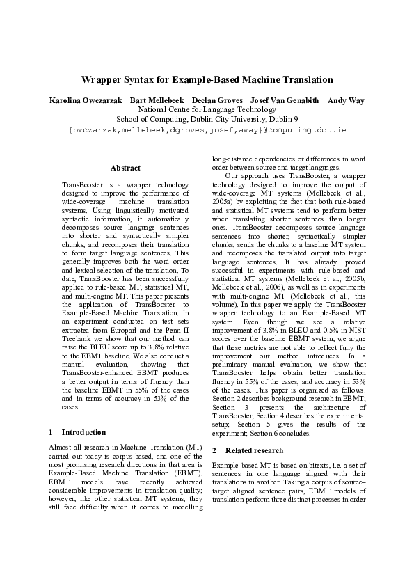 (PDF) Wrapper Syntax for Example-Based Machine Translation
