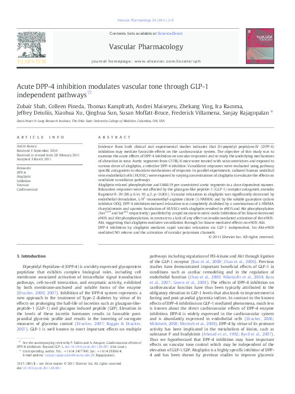 (PDF) Acute DPP-4 inhibition modulates vascular tone through GLP-1 ...