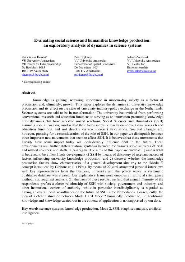 (PDF) Evaluating social science and humanities knowledge production: an ...