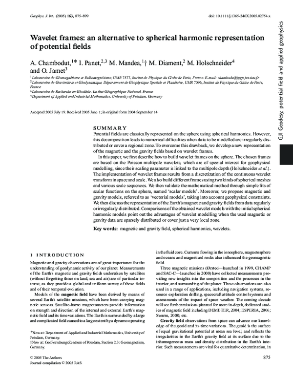 (PDF) Wavelet frames: an alternative to spherical harmonic representation of potential fields