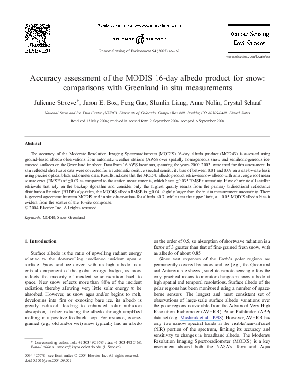 (PDF) Accuracy assessment of the MODIS 16-day albedo product for snow ...