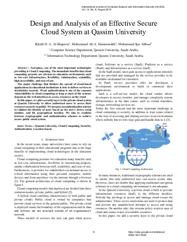 (PDF) Design and Analysis of an Effective Secure Cloud System at Qassim ...