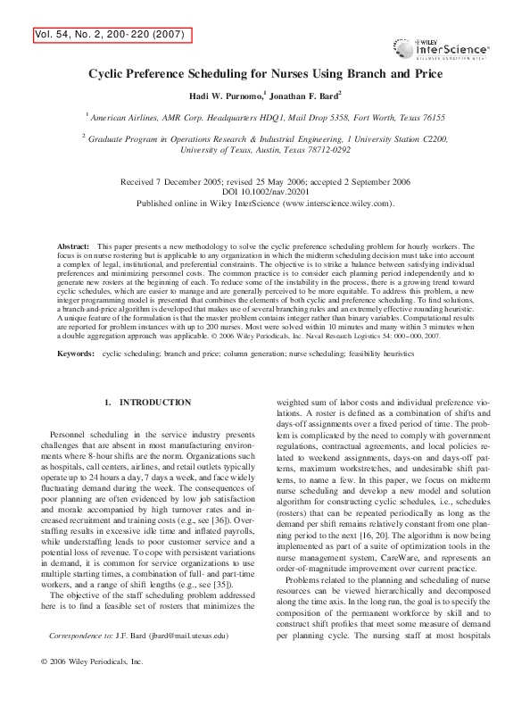 (PDF) Cyclic Preference Scheduling for Nurses Using Branch and Price