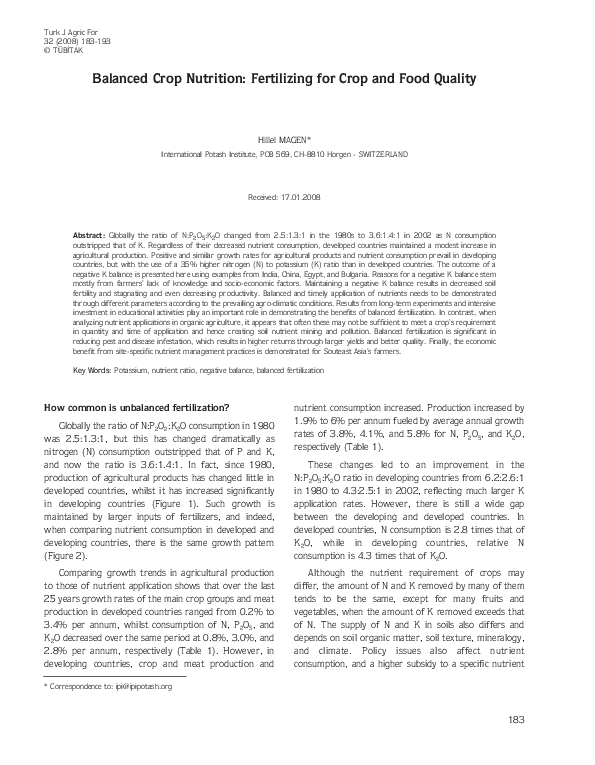 (PDF) Balanced Crop Nutrition: Fertilizing for Crop and Food Quality