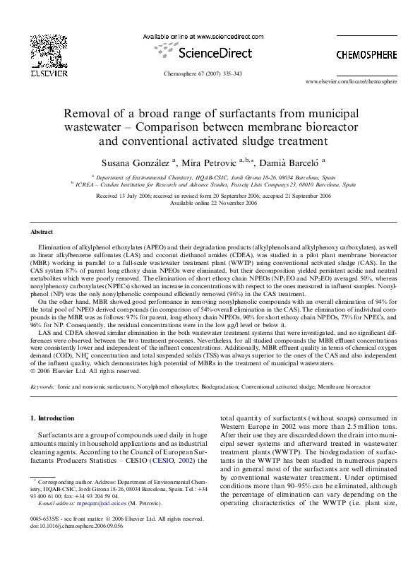(PDF) Removal of a broad range of surfactants from municipal wastewater ...