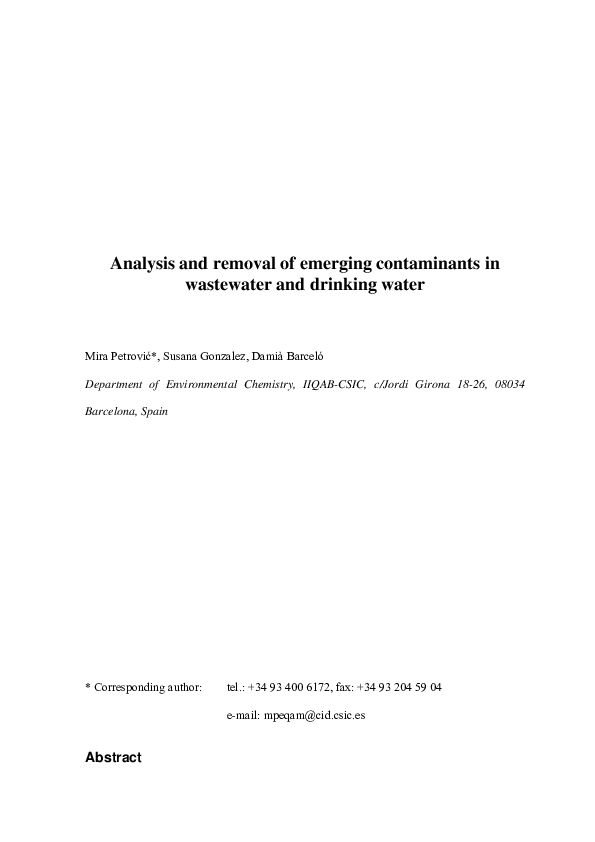 (PDF) Analysis and removal of emerging contaminants in wastewater and drinking water
