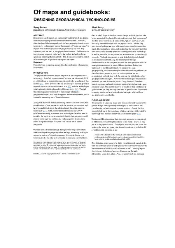 (PDF) Of maps and guidebooks: designing geographical technologies