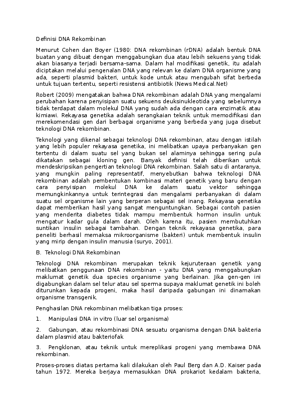 (DOC) Definisi DNA Rekombinan