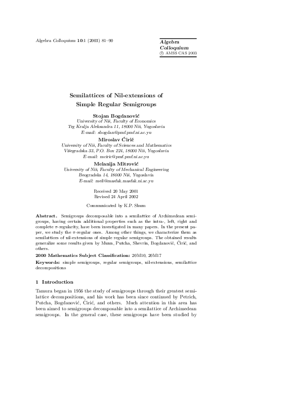 (PDF) Semilattices of Nil-extensions of Simple Regular Semigroups