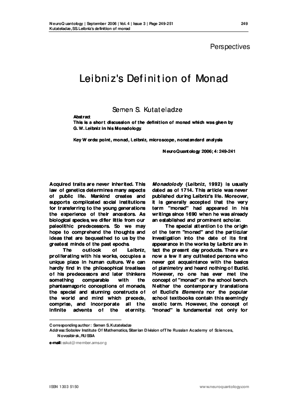 (PDF) Leibniz's Definition of Monad
