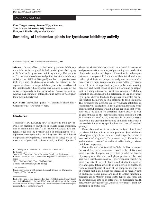 (PDF) Screening of Indonesian plants for tyrosinase inhibitory activity
