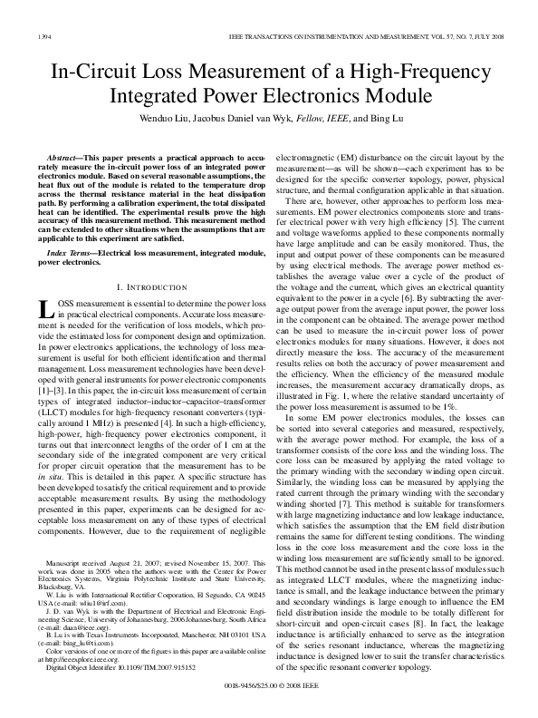 (PDF) In-Circuit Loss Measurement of a High-Frequency Integrated Power ...