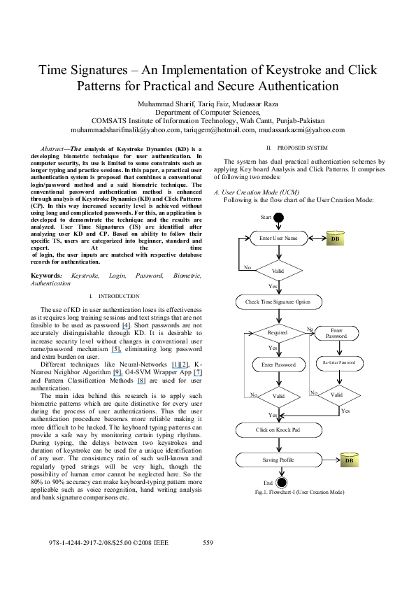 Pdf Time Signatures An Implementation Of Keystroke And Click Patterns For Practical And