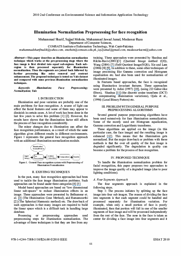 Pdf Illumination Normalization Preprocessing For Face Recognition