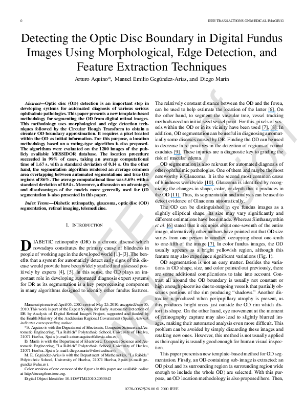 Pdf Detecting The Optic Disc Boundary In Digital Fundus Images Using Morphological Edge