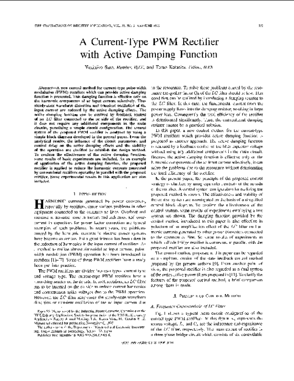 Pdf A Current Type Pwm Rectifier With Active Damping Function