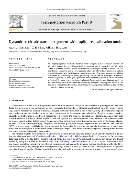 Pdf Dynamic Stochastic Transit Assignment With Explicit Seat