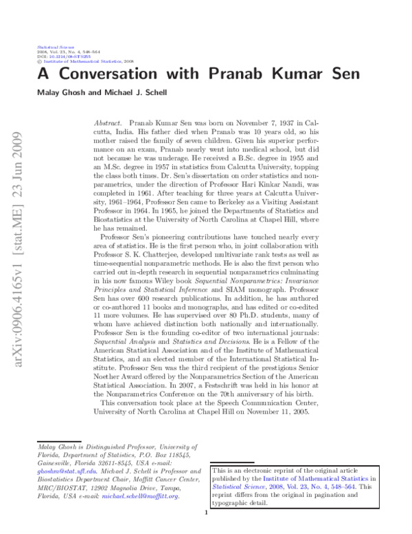 (PDF) A Conversation with Pranab Kumar Sen