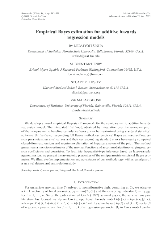 (PDF) Empirical Bayes estimation for additive hazards regression models