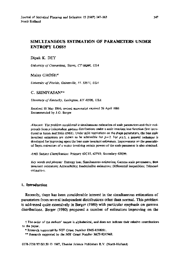 (PDF) Simultaneous estimation of parameters under entropy loss | Malay ... (PDF) Simultaneous estimation of parameters under entropy loss | Malay ...