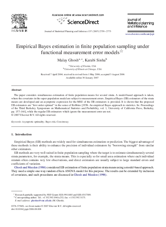 Pdf Empirical Bayes Estimation In Finite Population Sampling Under Functional Measurement