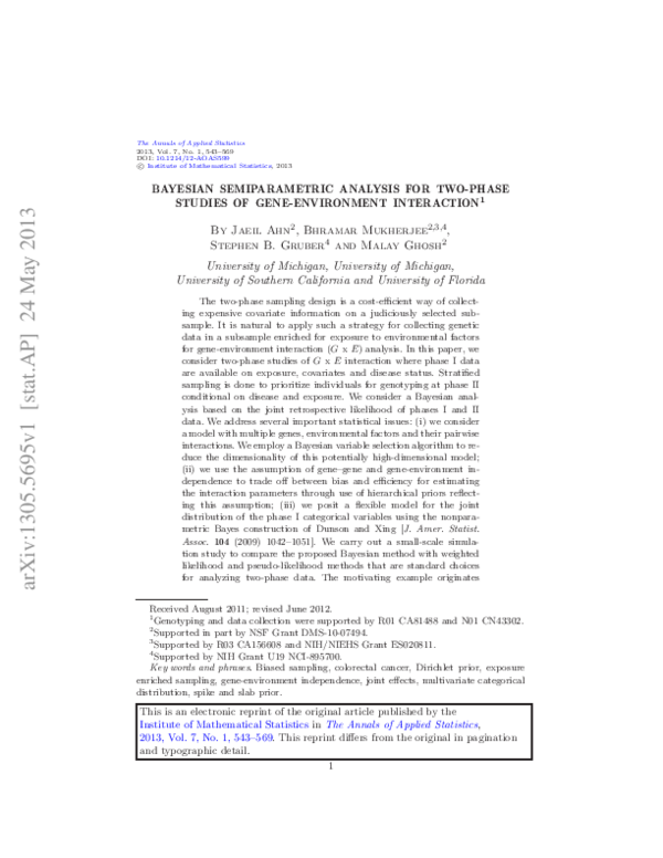 (PDF) Bayesian semiparametric analysis for two-phase studies of gene-environment interaction ...