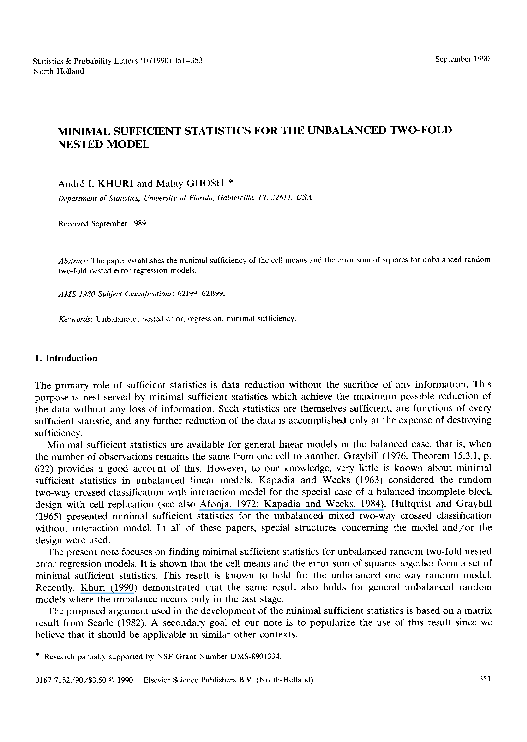 (PDF) Minimal sufficient statistics for the unbalanced two-fold nested model
