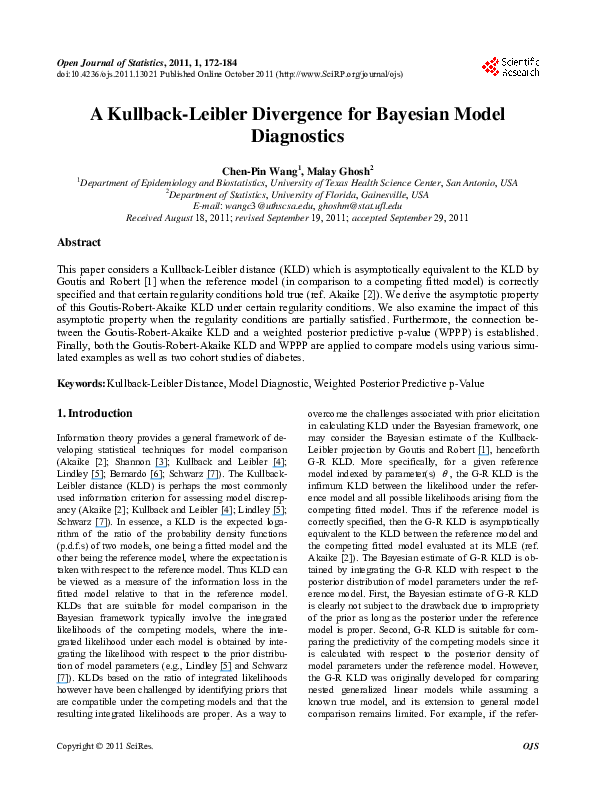 (PDF) A Kullback-Leibler Divergence for Bayesian Model Diagnostics