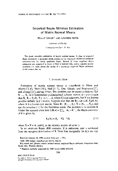 Pdf Empirical Bayes Minimax Estimators Of Matrix Normal Means
