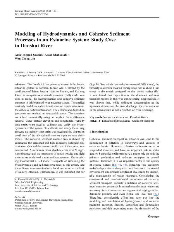 (PDF) Modeling of Hydrodynamics and Cohesive Sediment Processes in an ...