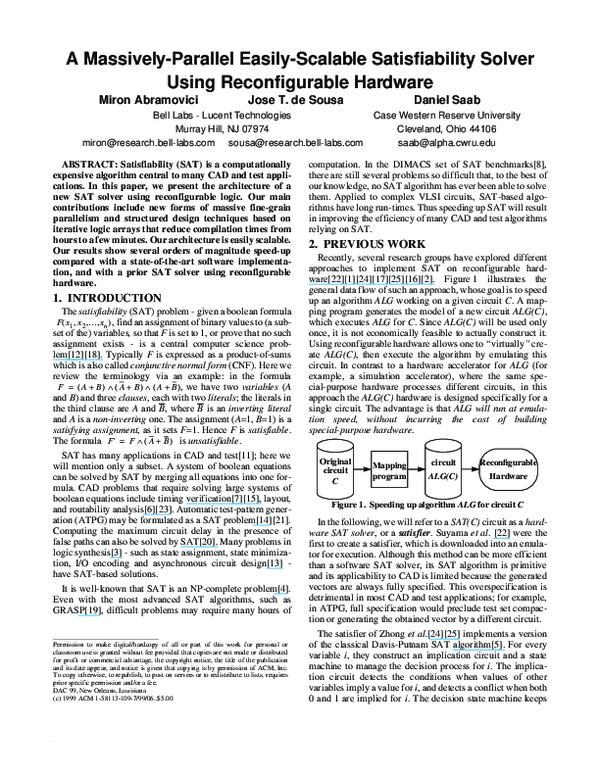 Pdf A Massively Parallel Easily Scalable Satisfiability Solver Using Reconfigurable Hardware