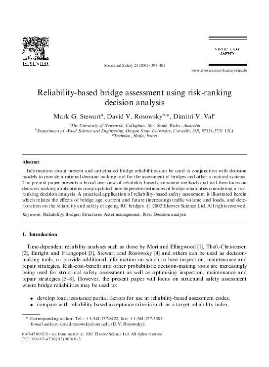 Pdf Reliability Based Bridge Assessment Using Risk Ranking Decision Analysis