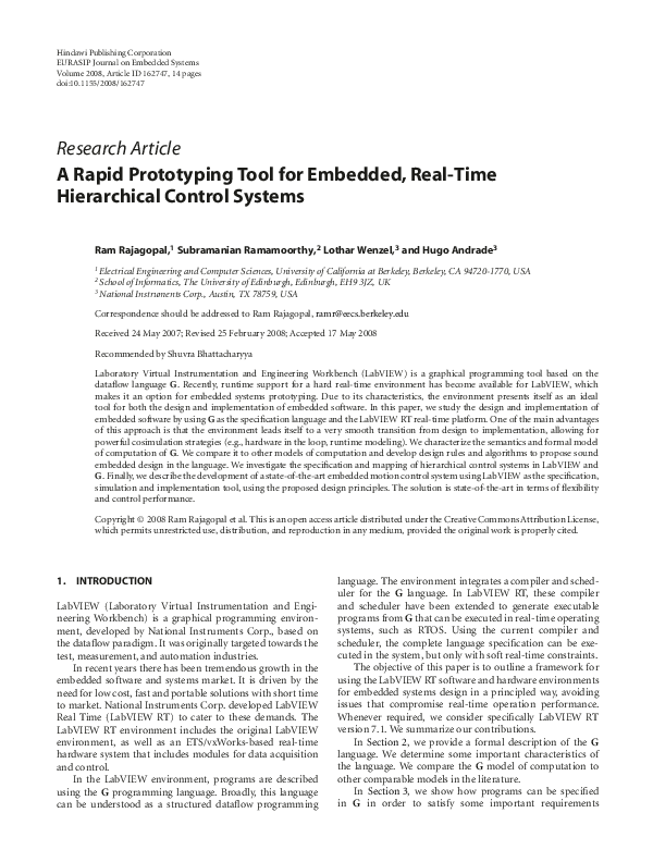 Pdf A Rapid Prototyping Tool For Embedded Real Time Hierarchical