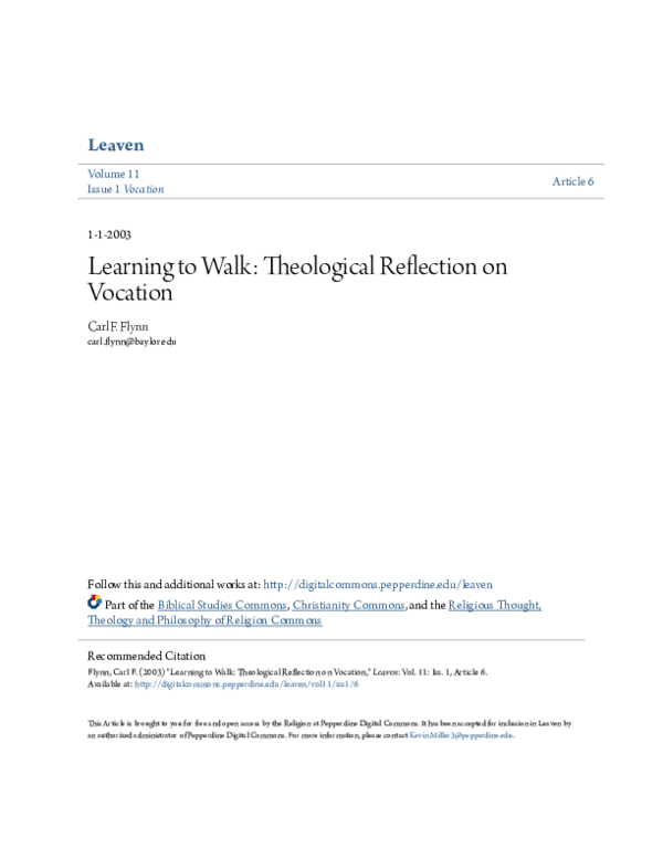 (PDF) Learning to Walk: Theological Reflection on Vocation