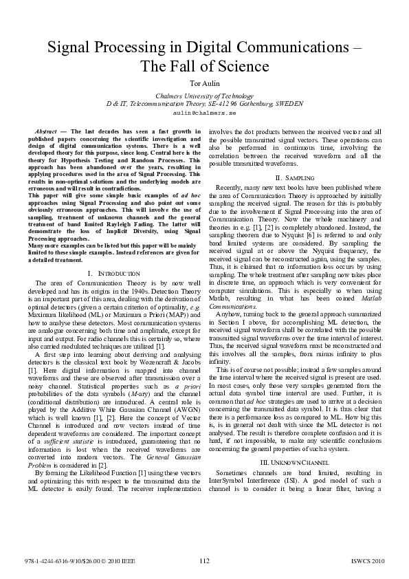 (PDF) Aspects on single symbol signaling on the frequency flat Rayleigh fading channel