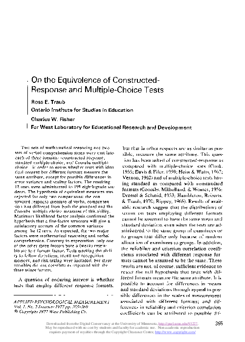 (PDF) On the Equivalence of Constructed- Response and Multiple-Choice ...